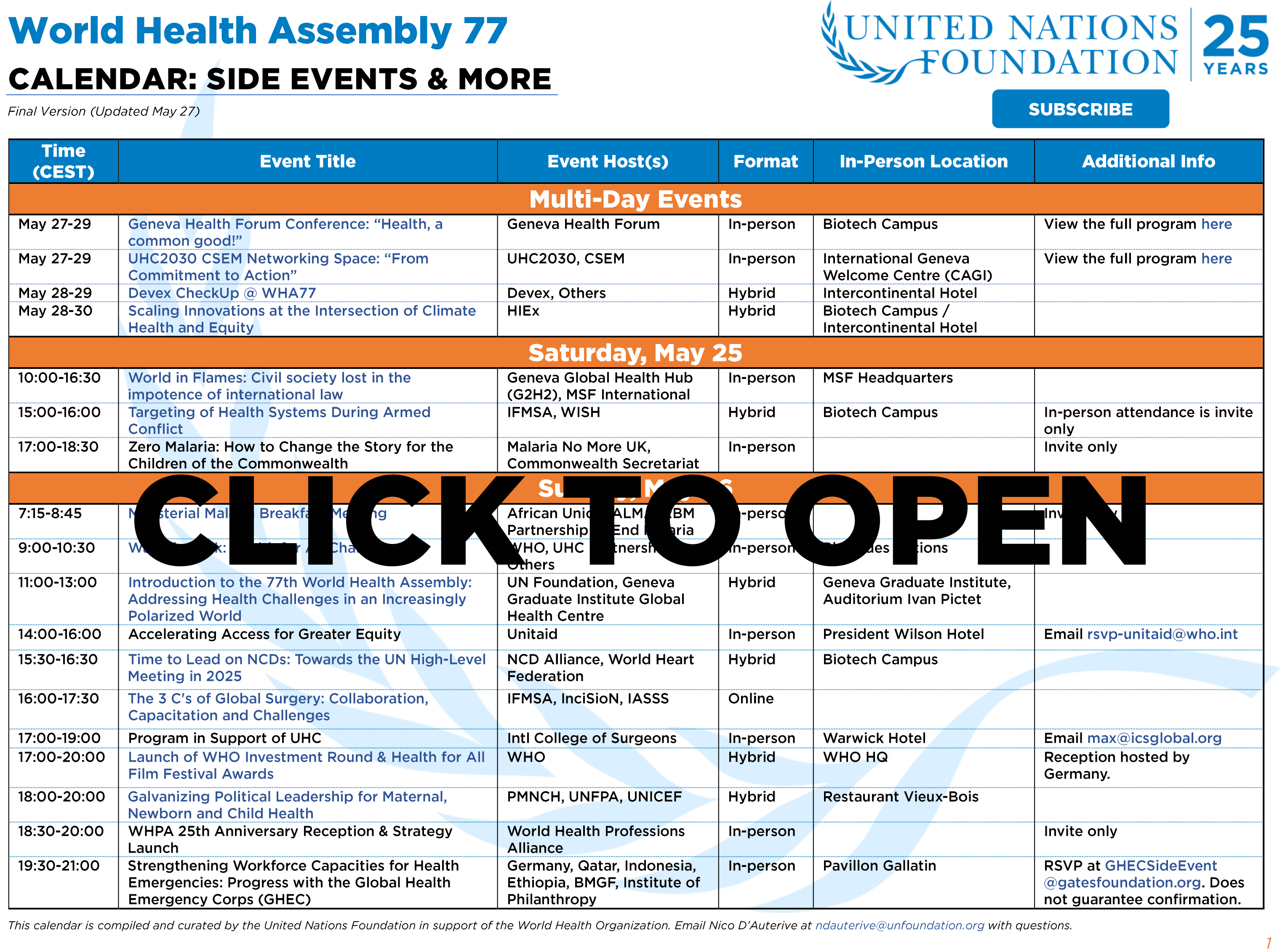 WHA 77 Calendar – Side Events & More
