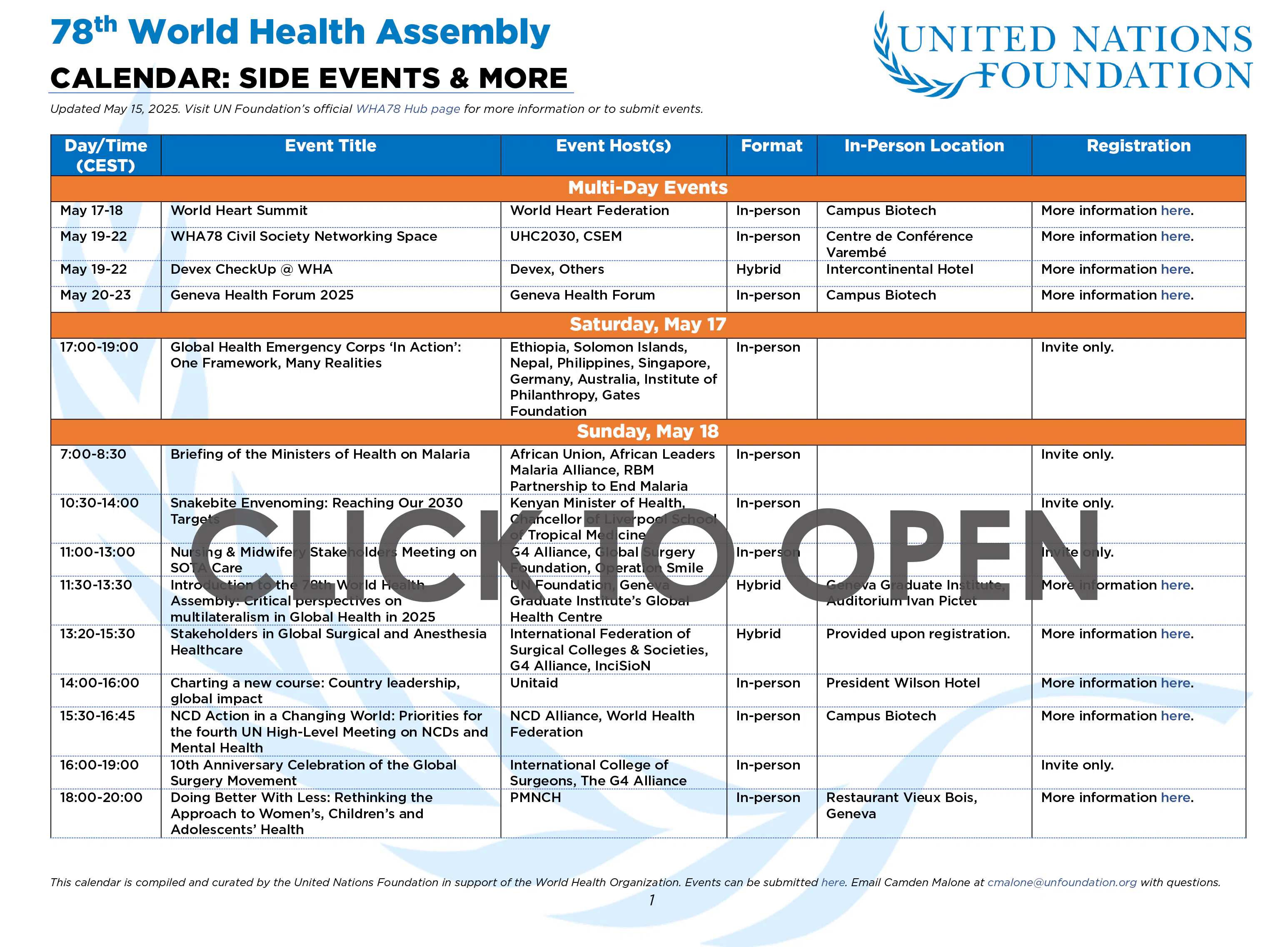 WHA78 Calendar – Side Events & Convenings | unfoundation.org